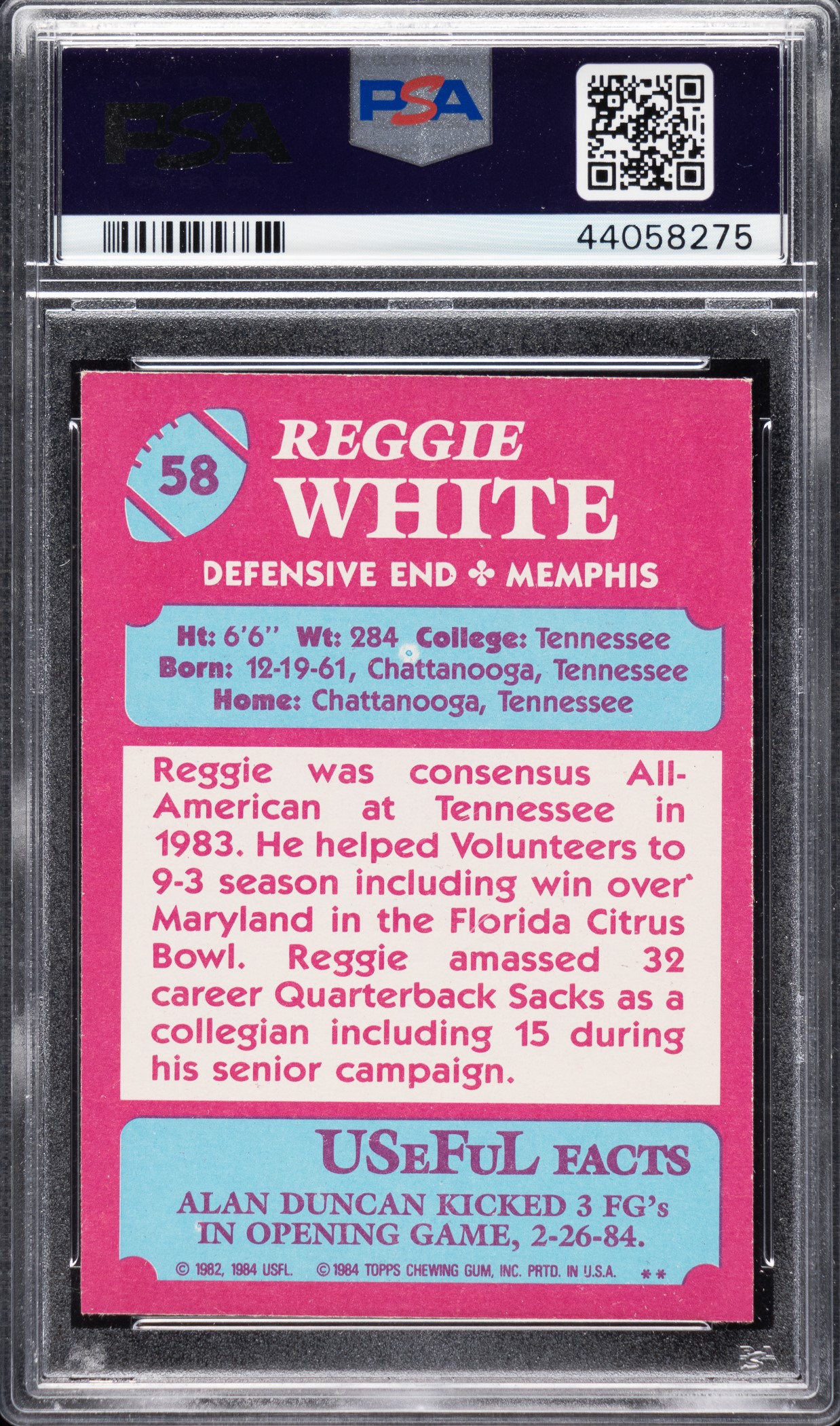 1984 Topps USFL Football #58 Reggie White Rookie PSA NM 7 | REA Archive