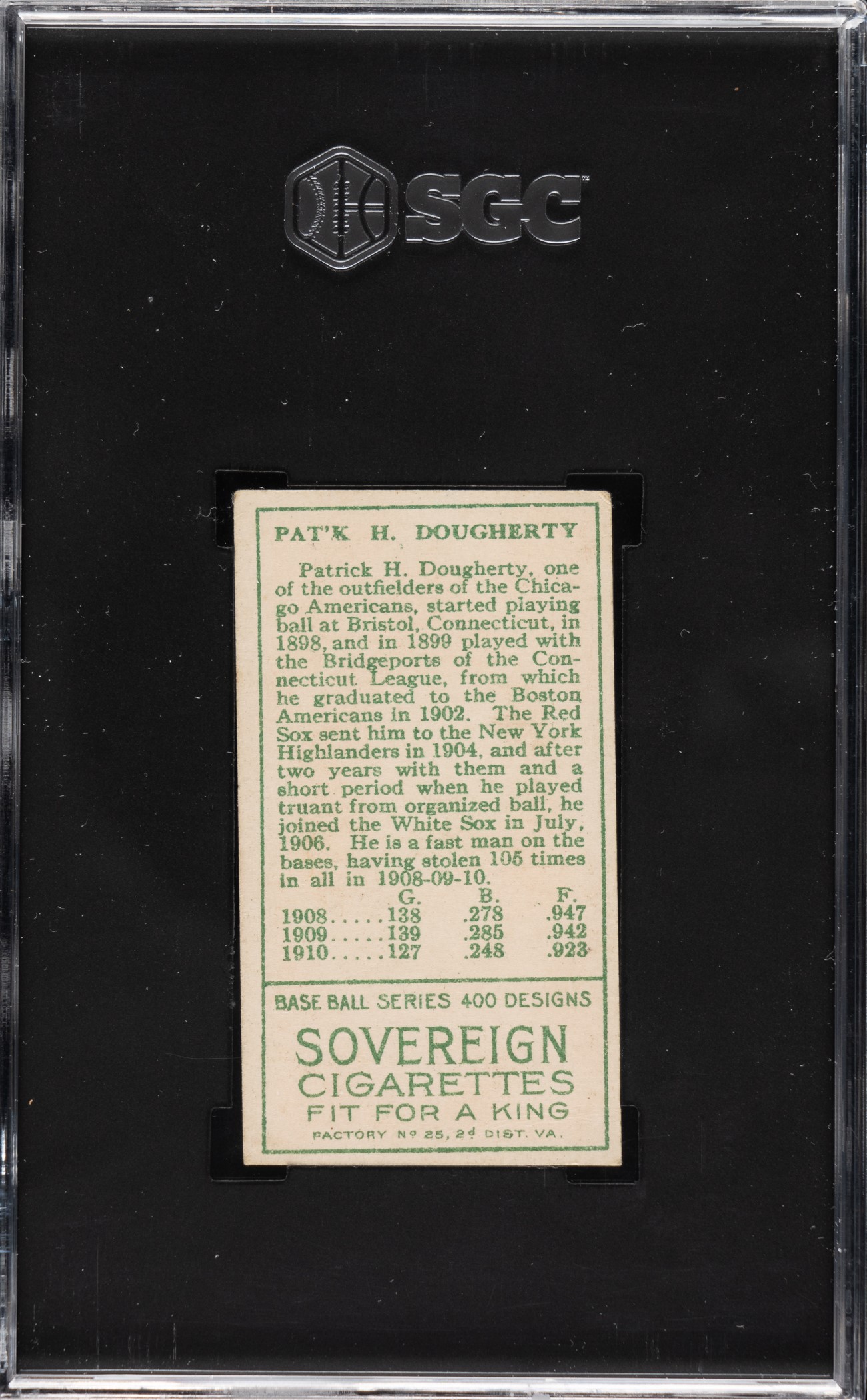 1911 T205 Gold Border Patsy Dougherty White Sock Emblem SGC VG/EX 4 ...