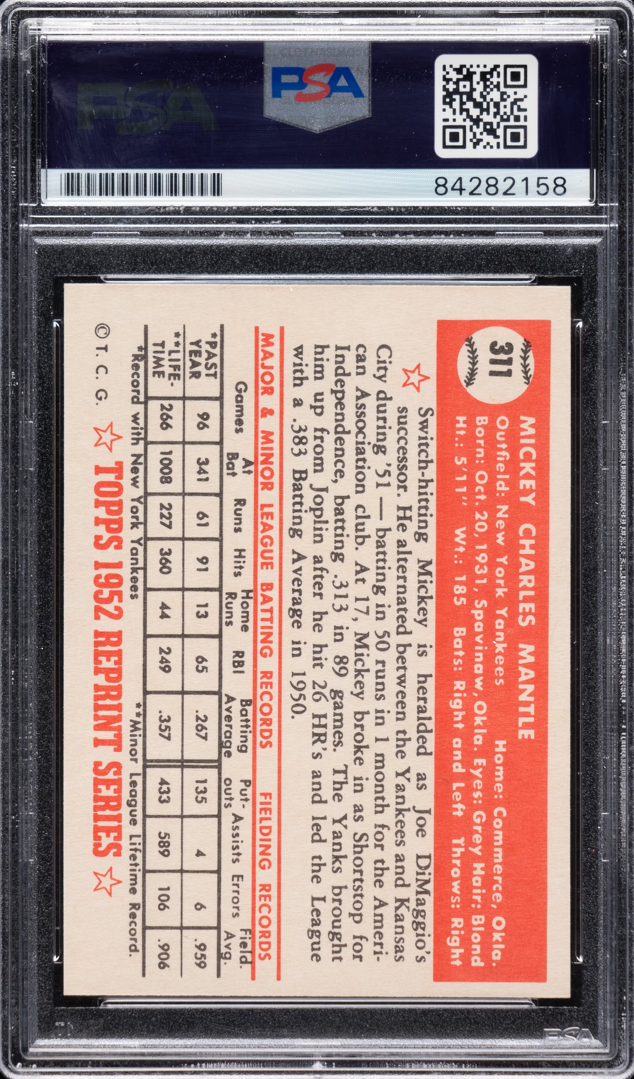 Signed 1952 Topps Mickey Mantle Reprint Card PSA/DNA GEM MINT 10 | REA ...