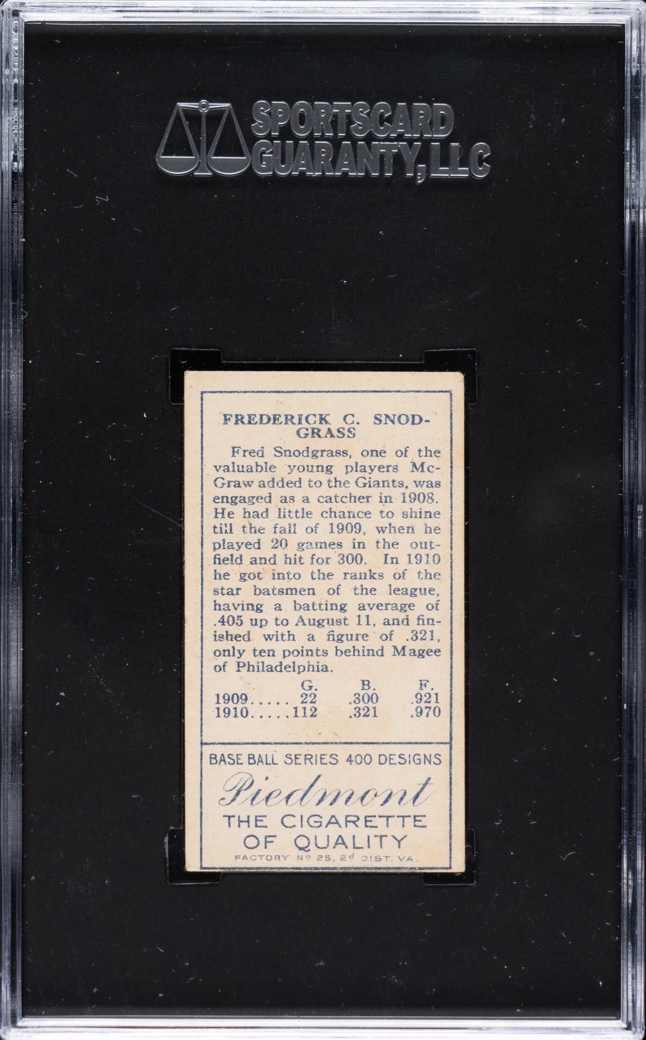 1911 T205 Gold Border Fred Snodgrass SGC EX 5 | REA Archive