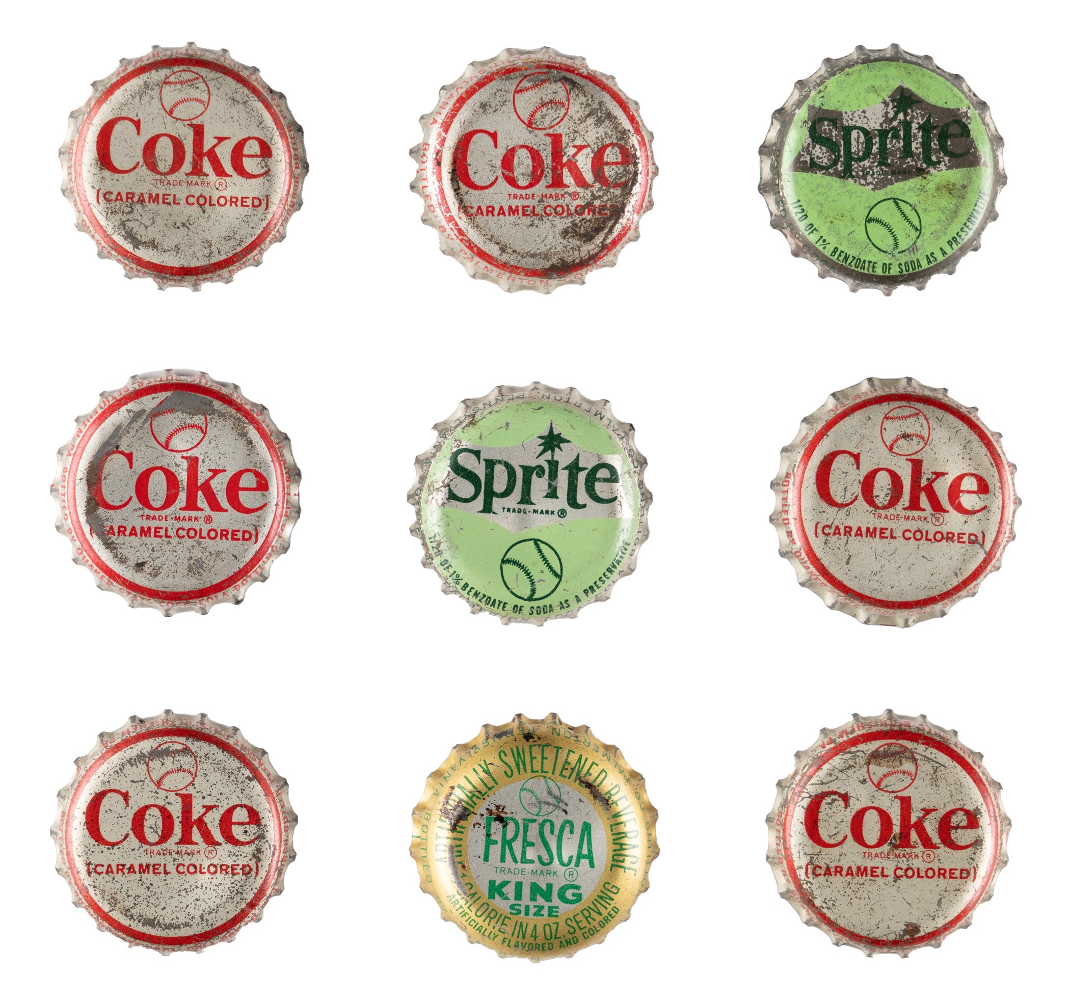 1967-1968 Coca-Cola, Sprite, and Fresca Bottle Caps Collection (72 ...