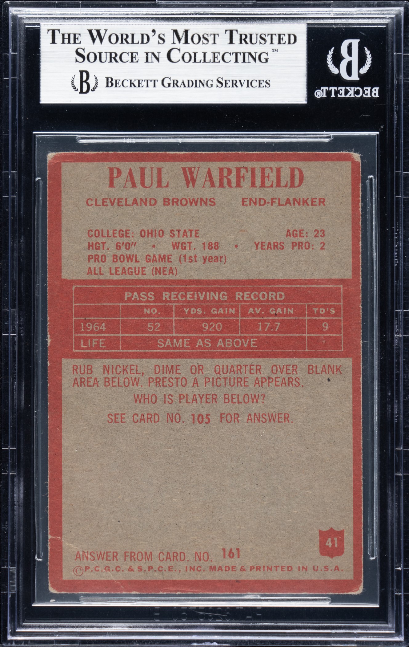 Signed 1965 Philadelphia Football #41 Paul Warfield Rookie - Beckett ...