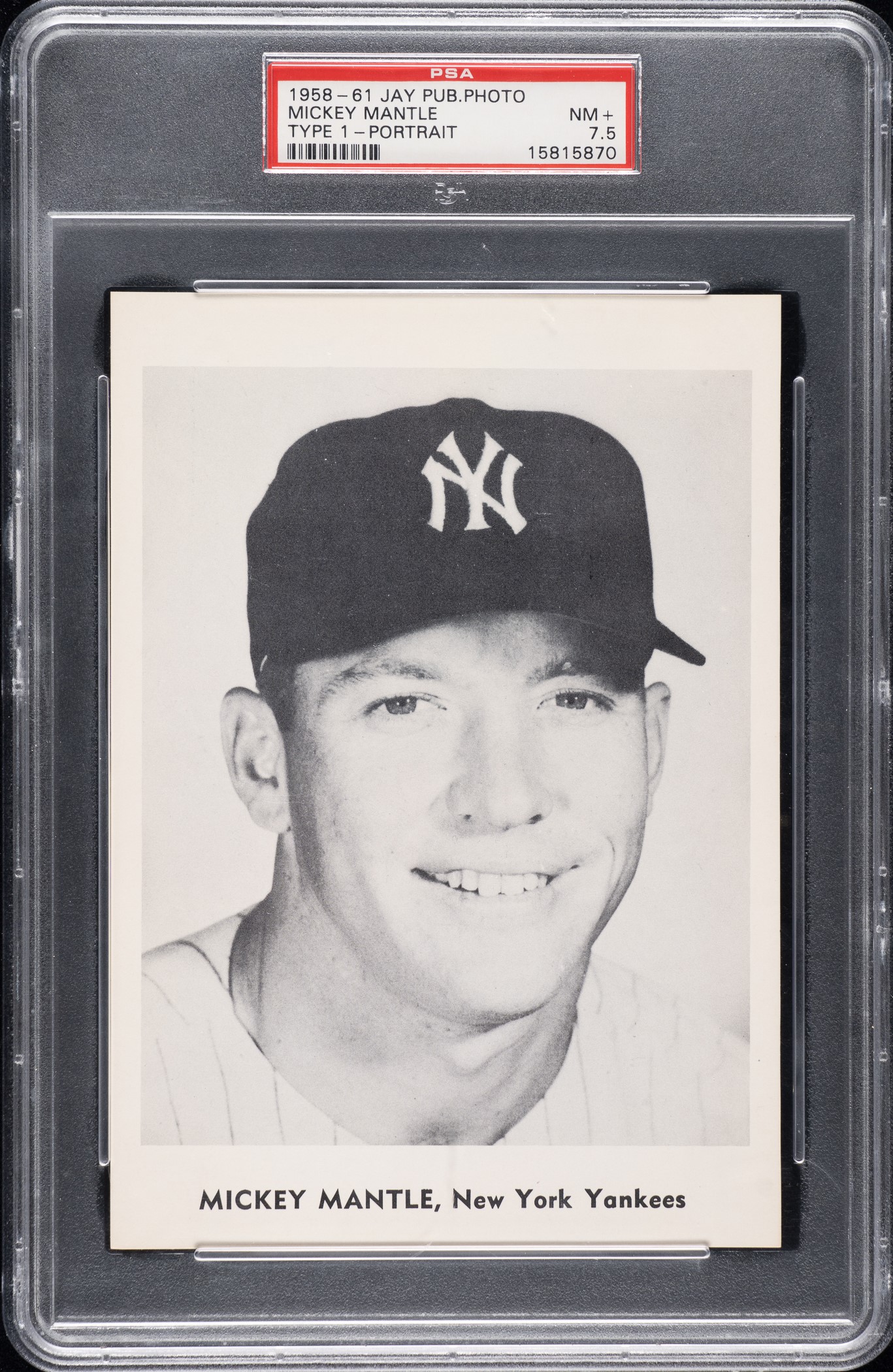 1958-1961 Jay Publishing "Picture Pack" Mickey Mantle Portrait Type 1 ...
