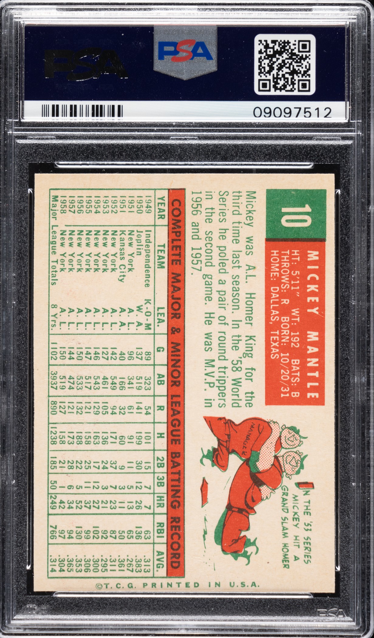 1959 Topps #10 Mickey Mantle PSA NM-MT 8 | REA Archive
