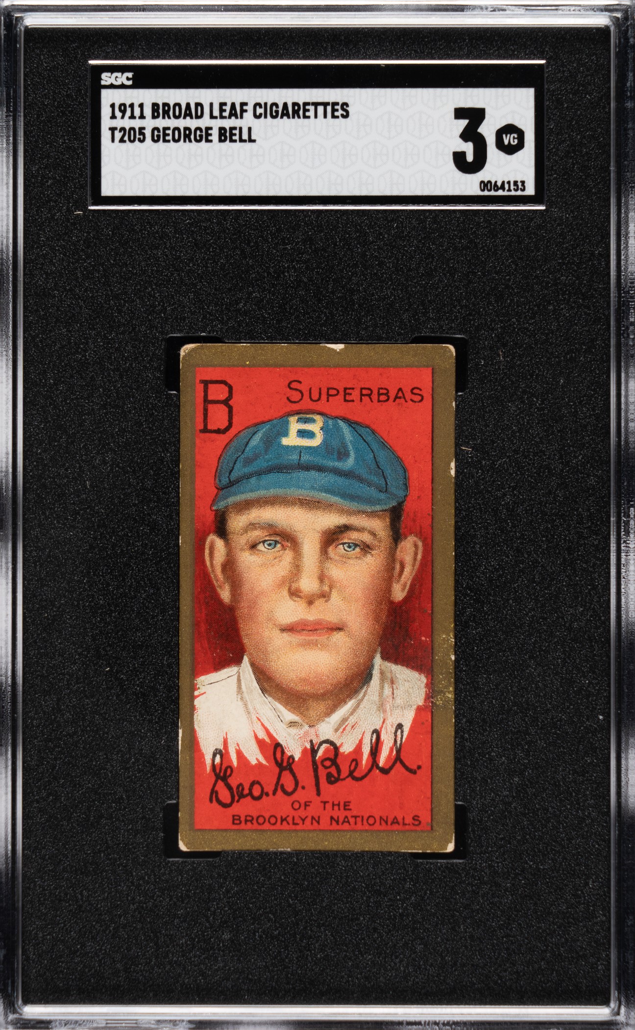 1911 T205 Gold Border George Bell SGC VG 3 - Broad Leaf Back | REA Archive