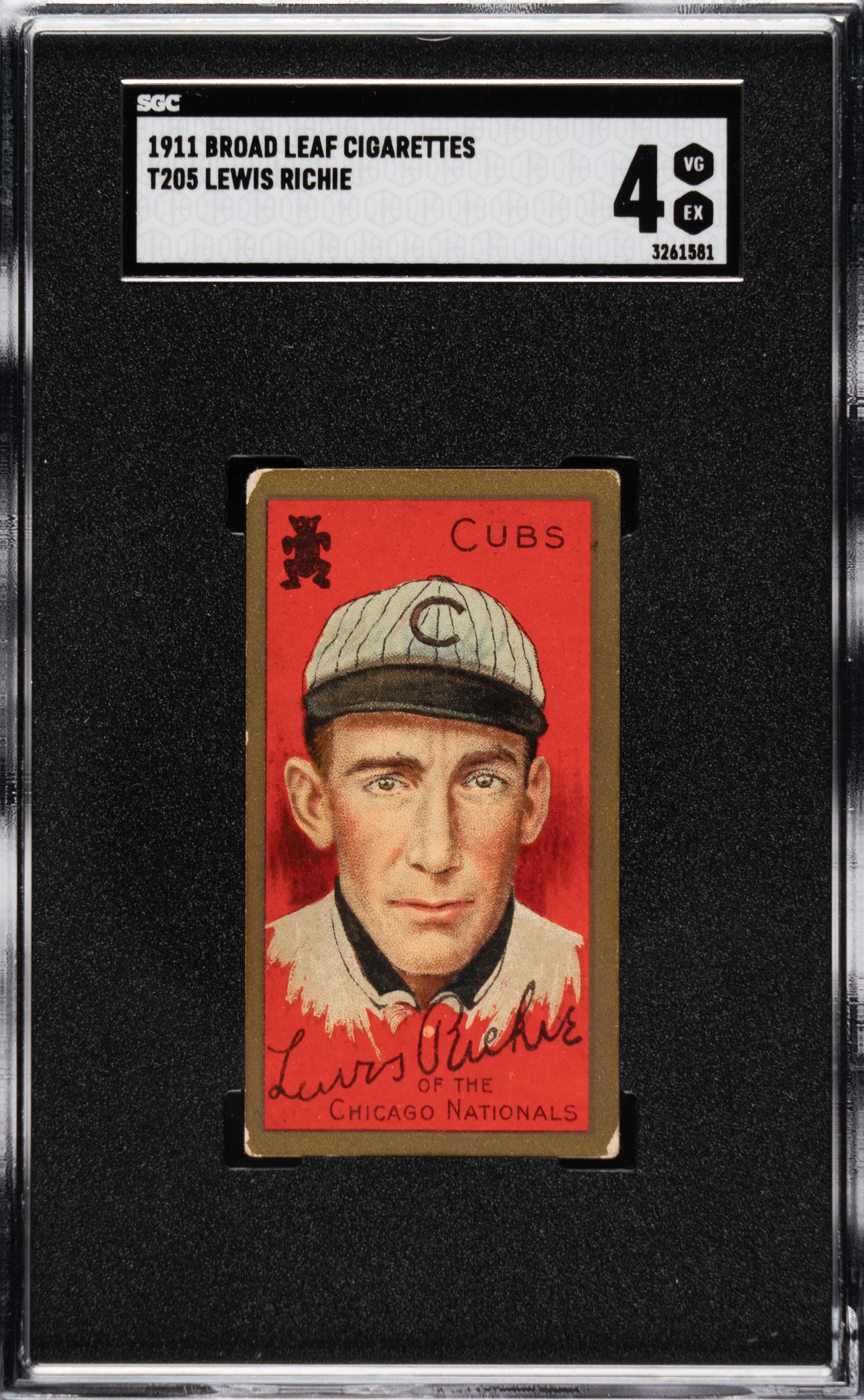 1911 T205 Gold Border Lewis Richie SGC VG/EX 4 - Broad Leaf Back | REA ...