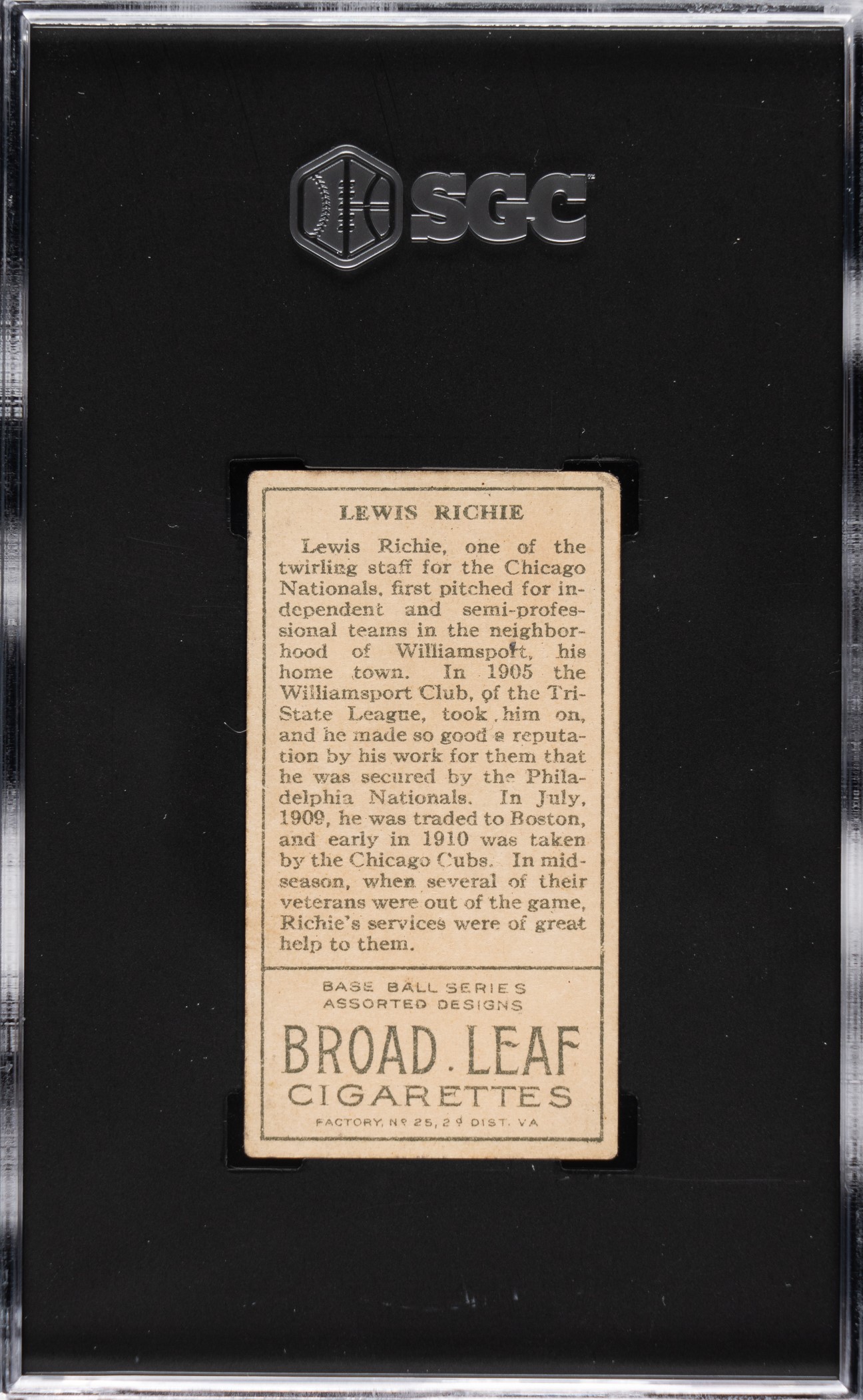 1911 T205 Gold Border Lewis Richie SGC VG/EX 4 - Broad Leaf Back | REA ...