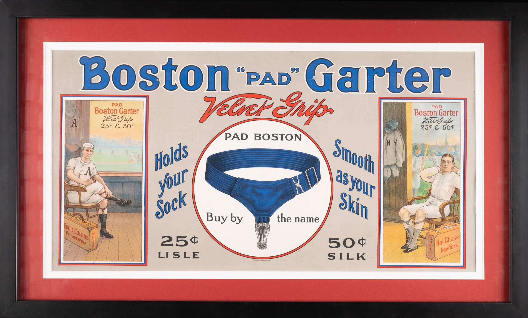1912 Boston Garter Advertising Display Sign with Eddie Collins and Hal ...