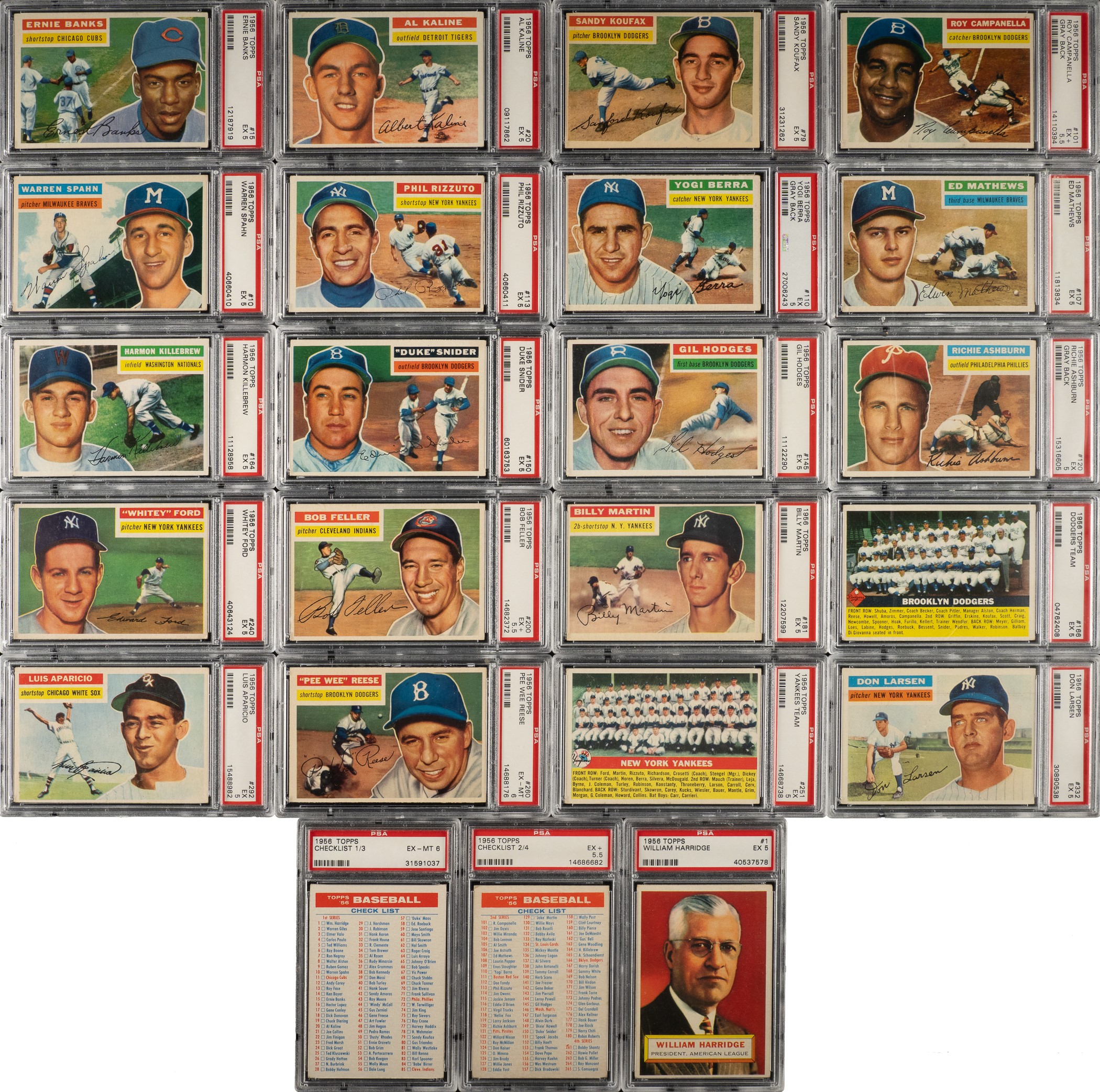 1956 Topps PSA-Graded Complete Master Set (354) Including Twelve Team ...