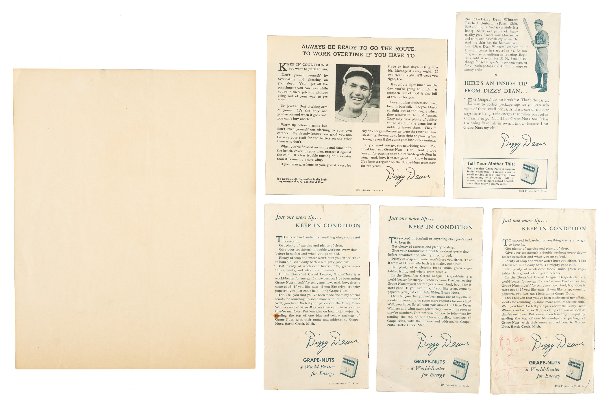 Circa 1930s Dizzy Dean Grape Nuts Store Window Display, Premium, and Advertising Booklets | REA ...