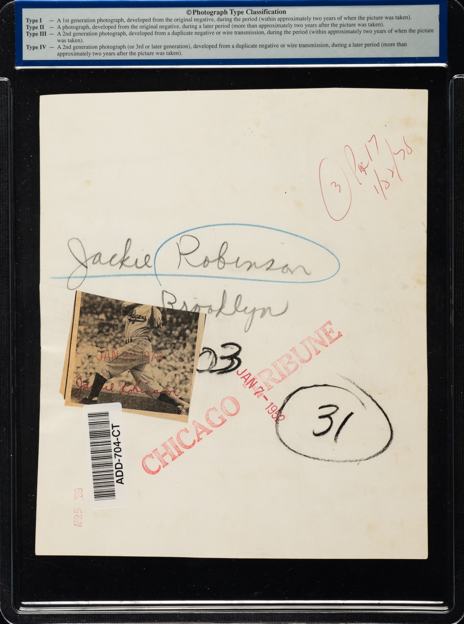 Circa 1950s Jackie Robinson Original Chicago Tribune Photograph PSA/DNA ...