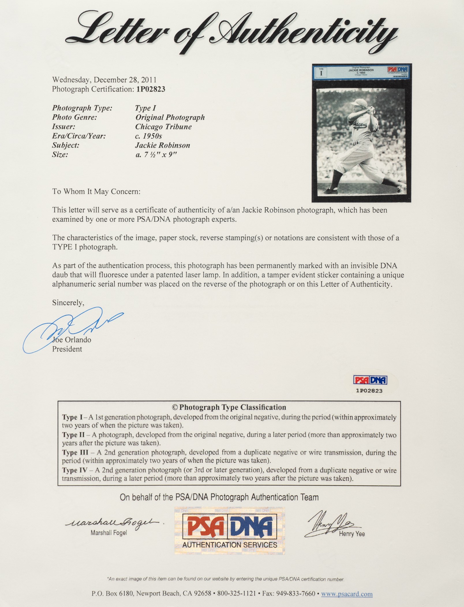 Circa 1950s Jackie Robinson Original Chicago Tribune Photograph PSA/DNA ...