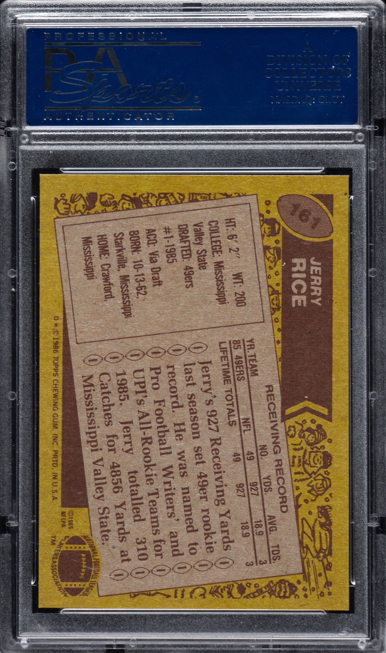 1986 Topps Football #161 Jerry Rice Rookie PSA NM-MT 8 | REA Archive