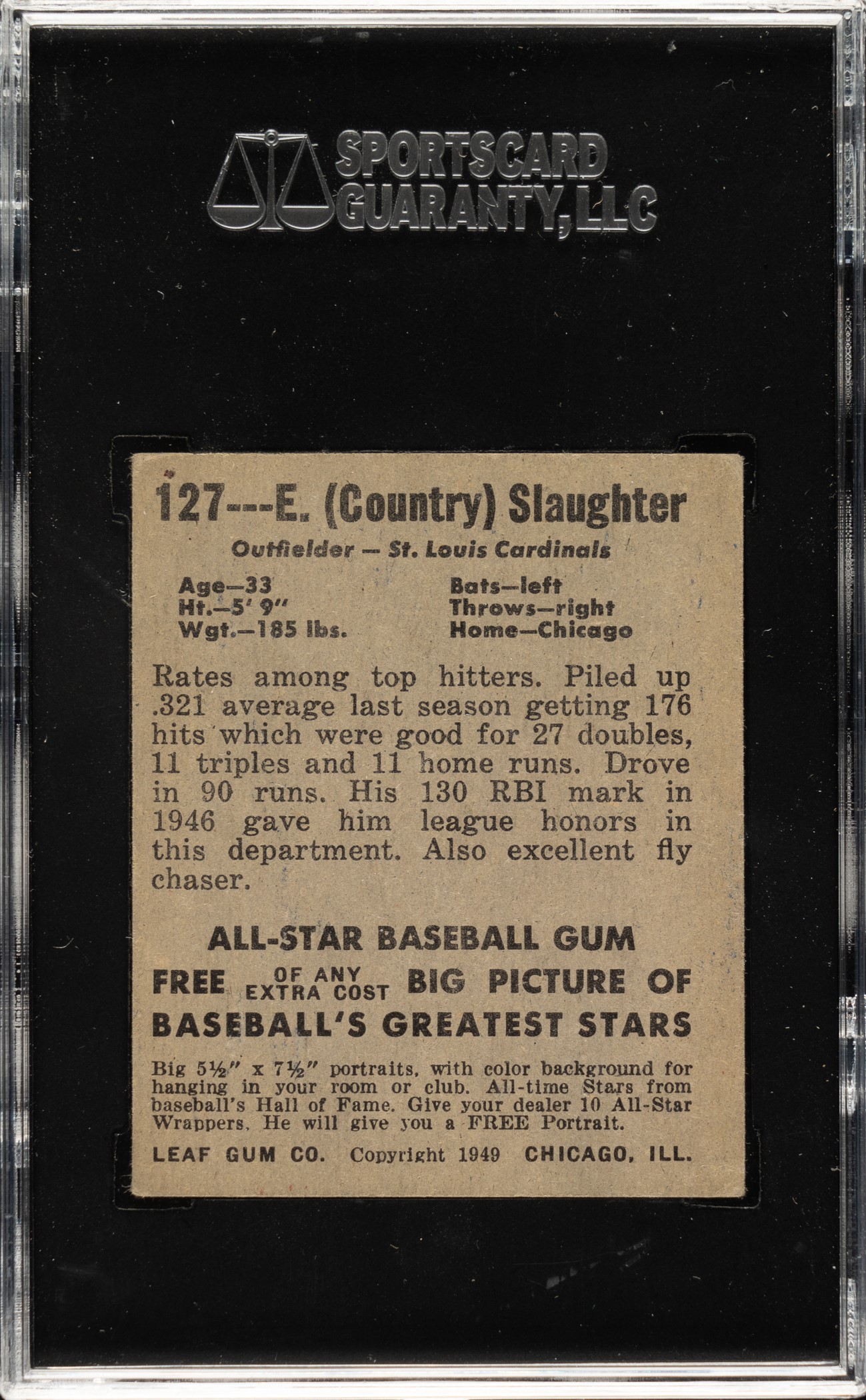 1948-1949 Leaf #127 Enos Slaughter Rookie Short Print SGC VG/EX+ 55 ...