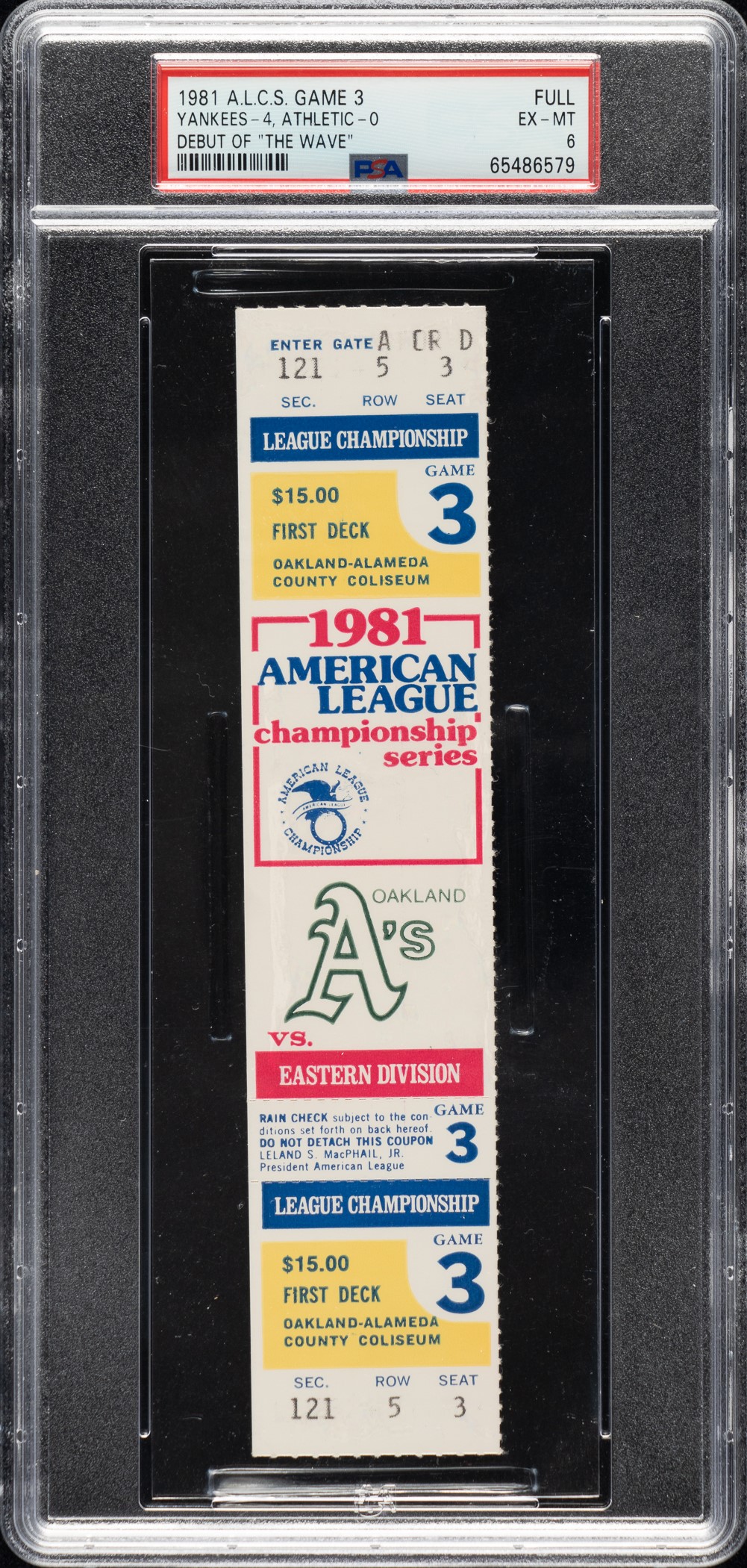 1981 ALCS New York Yankees (vs. Oakland Athletics) Full Ticket PSA EX ...
