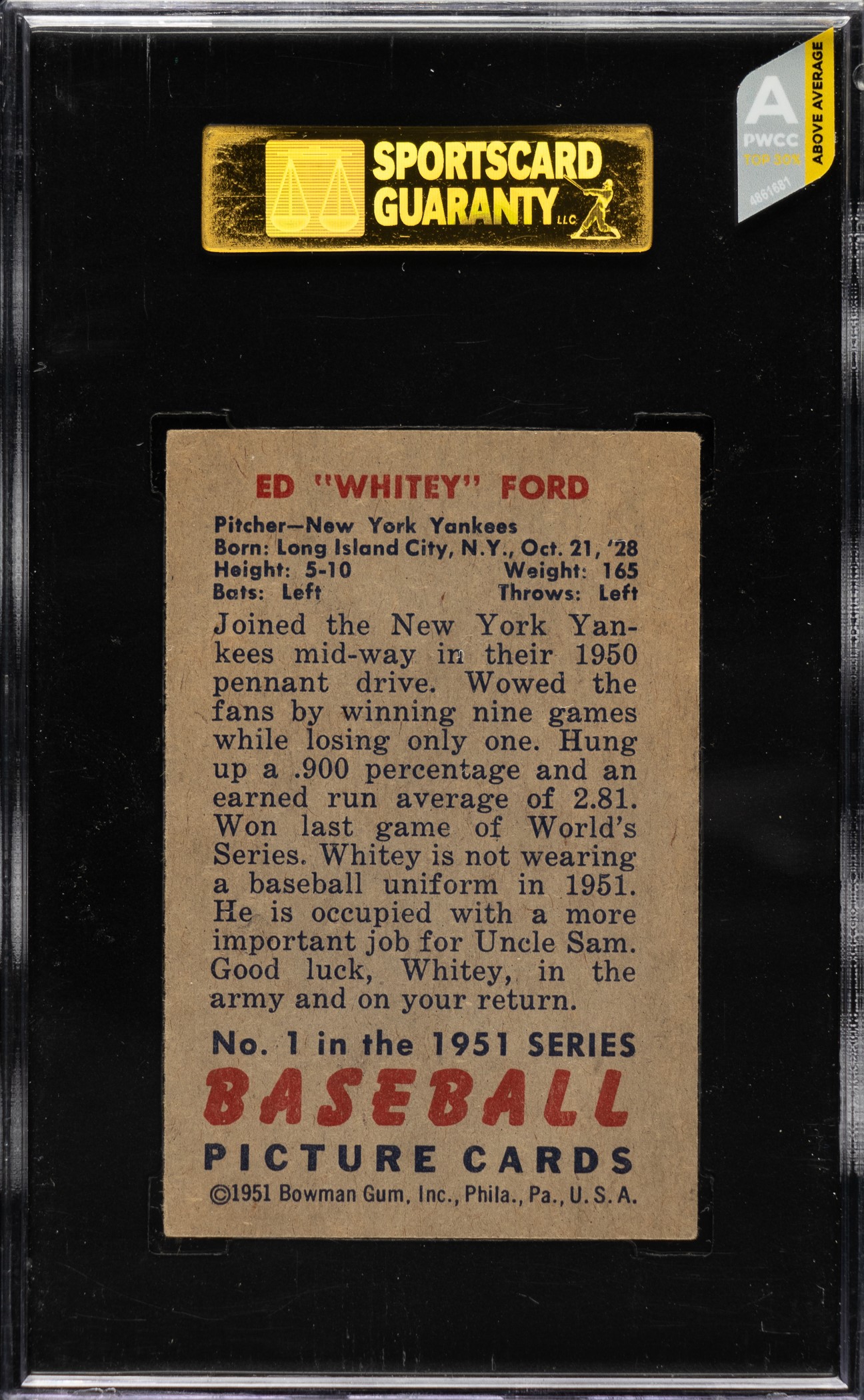 1951 Bowman #1 Whitey Ford Rookie SGC EX+ 70 | REA Archive