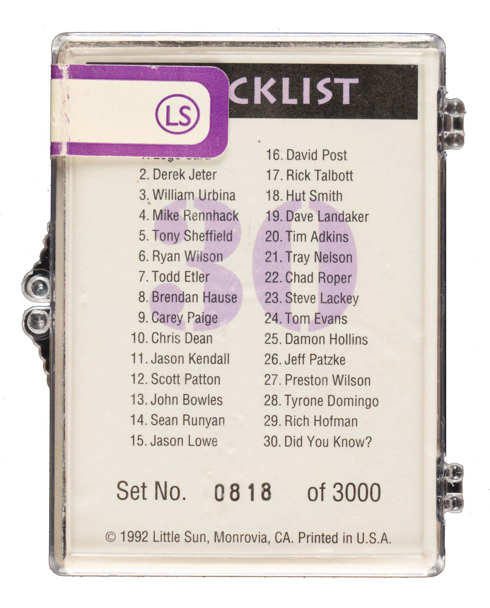 1992 Little Sun High School Prospects Factory-Sealed Unopened Set #818/ ...