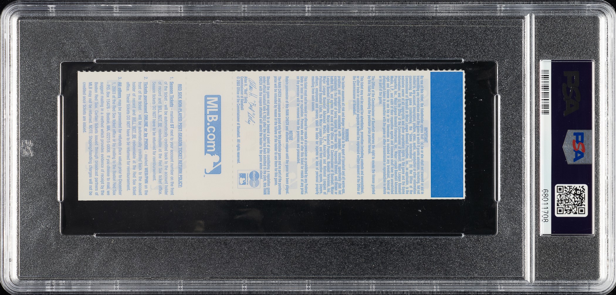 2003 ALCS Boston Red Sox (vs. New York Yankees) Full Ticket Signed by ...