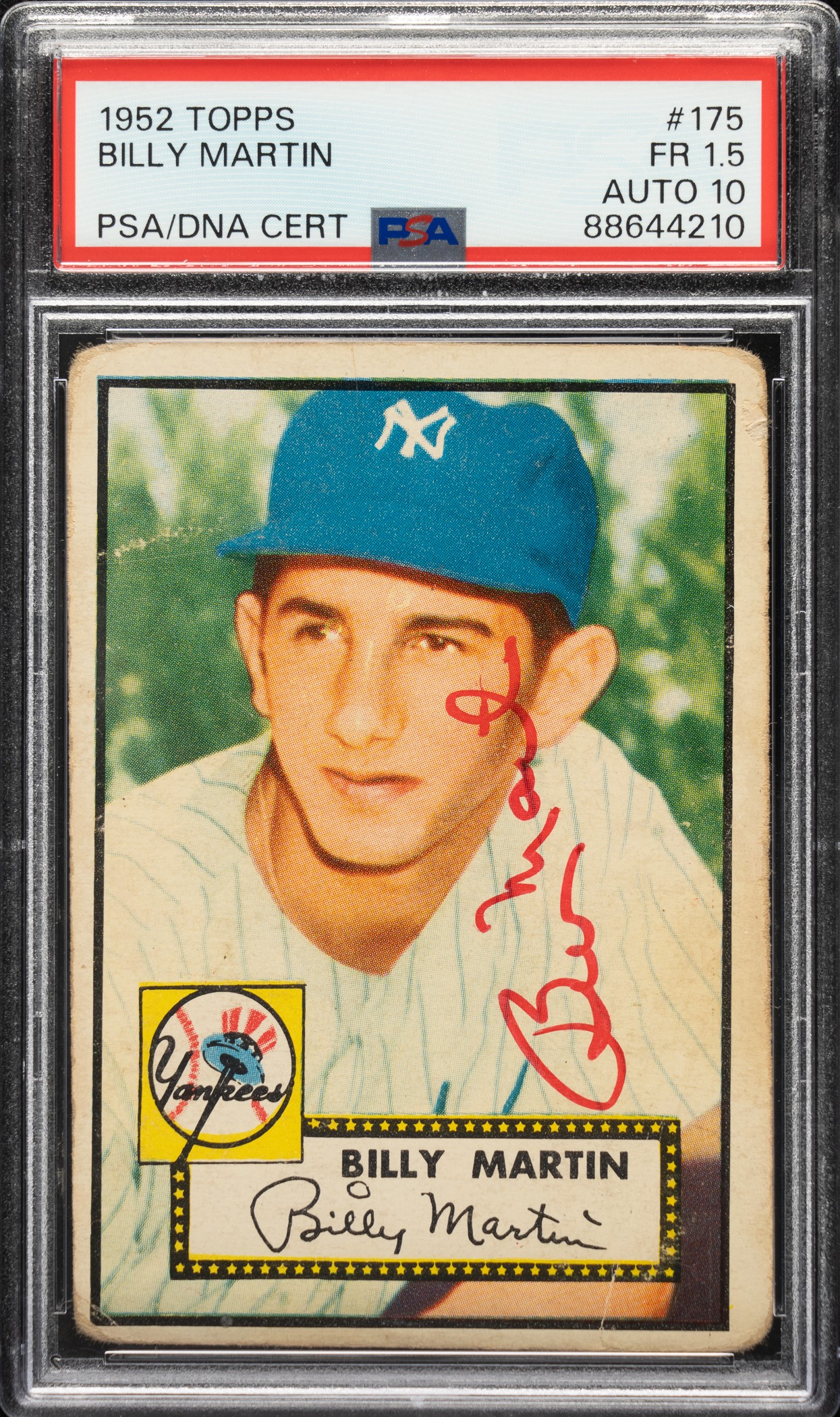 Signed 1952 Topps #175 Billy Martin Rookie PSA FAIR 1.5 with GEM MINT ...