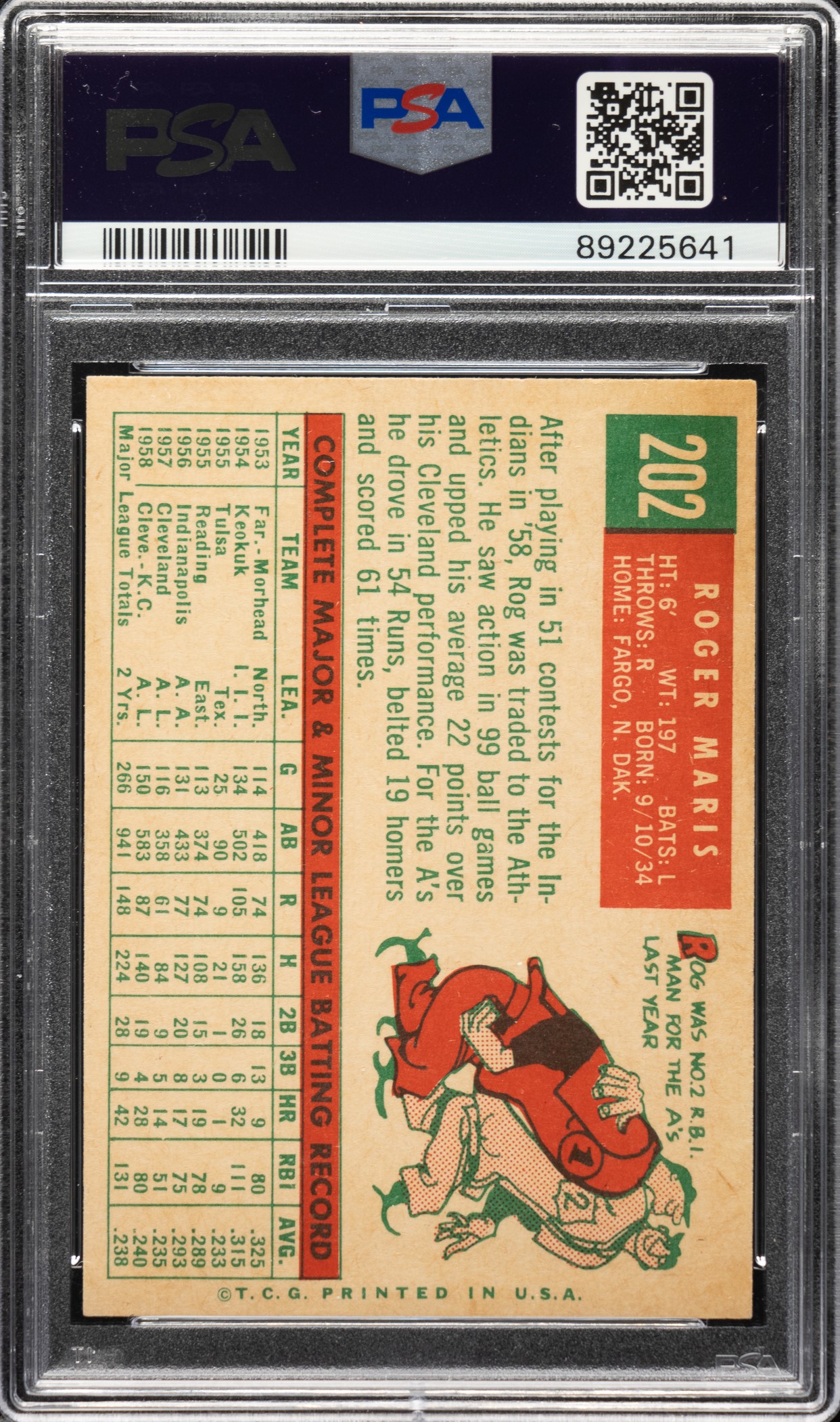 Signed 1959 Topps #202 Roger Maris PSA VG-EX 4 with GEM MINT 10 ...