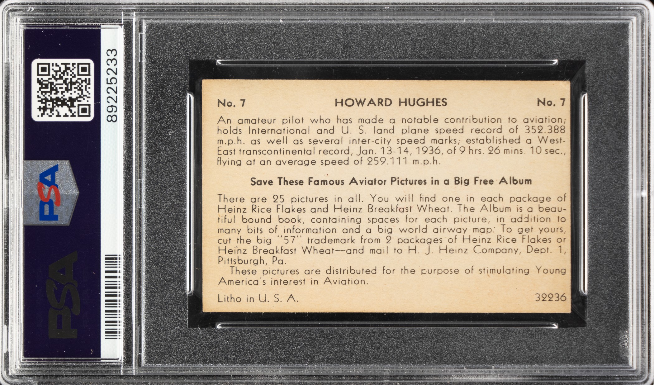 Extremely Rare Circa 1936-1937 F277-4 Heinz "Famous Aviators" #7 Howard ...