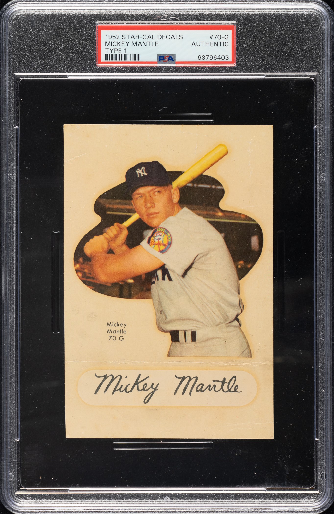 1952 Star-Cal Decals Type 1 #70-G Mickey Mantle - PSA | REA Archive