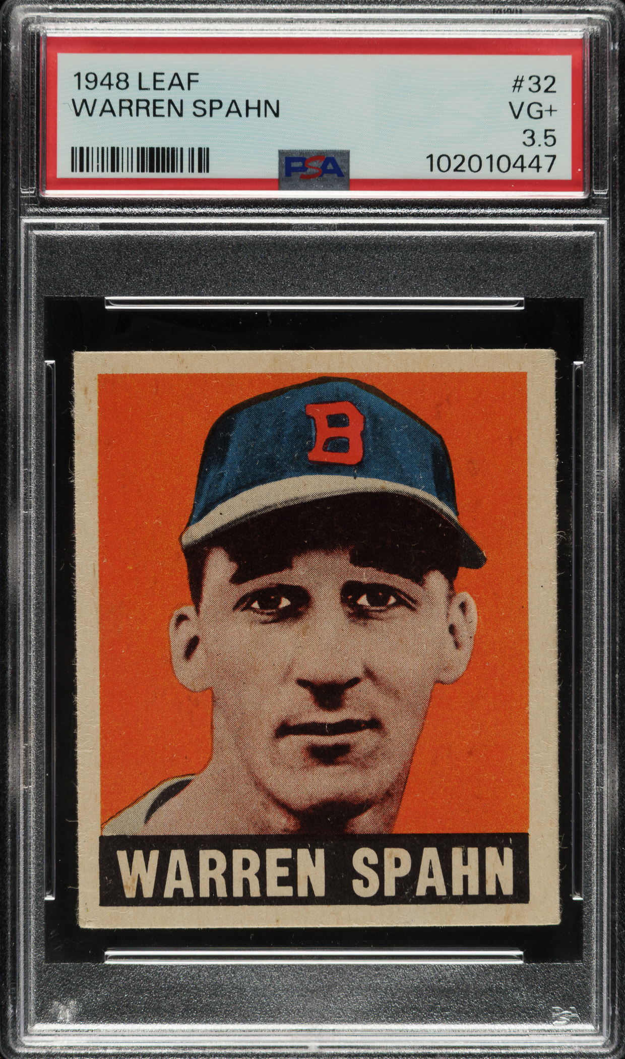 1948-1949 Leaf #32 Warren Spahn Rookie PSA VG+ 3.5 | REA Archive