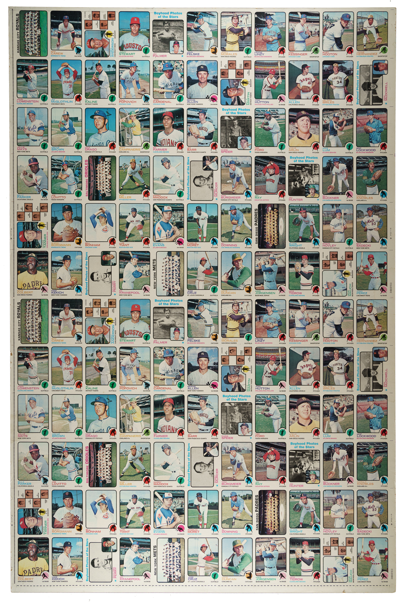 1973 Topps Third Series Uncut Sheet (132 Cards) Including Two Mays, Two ...