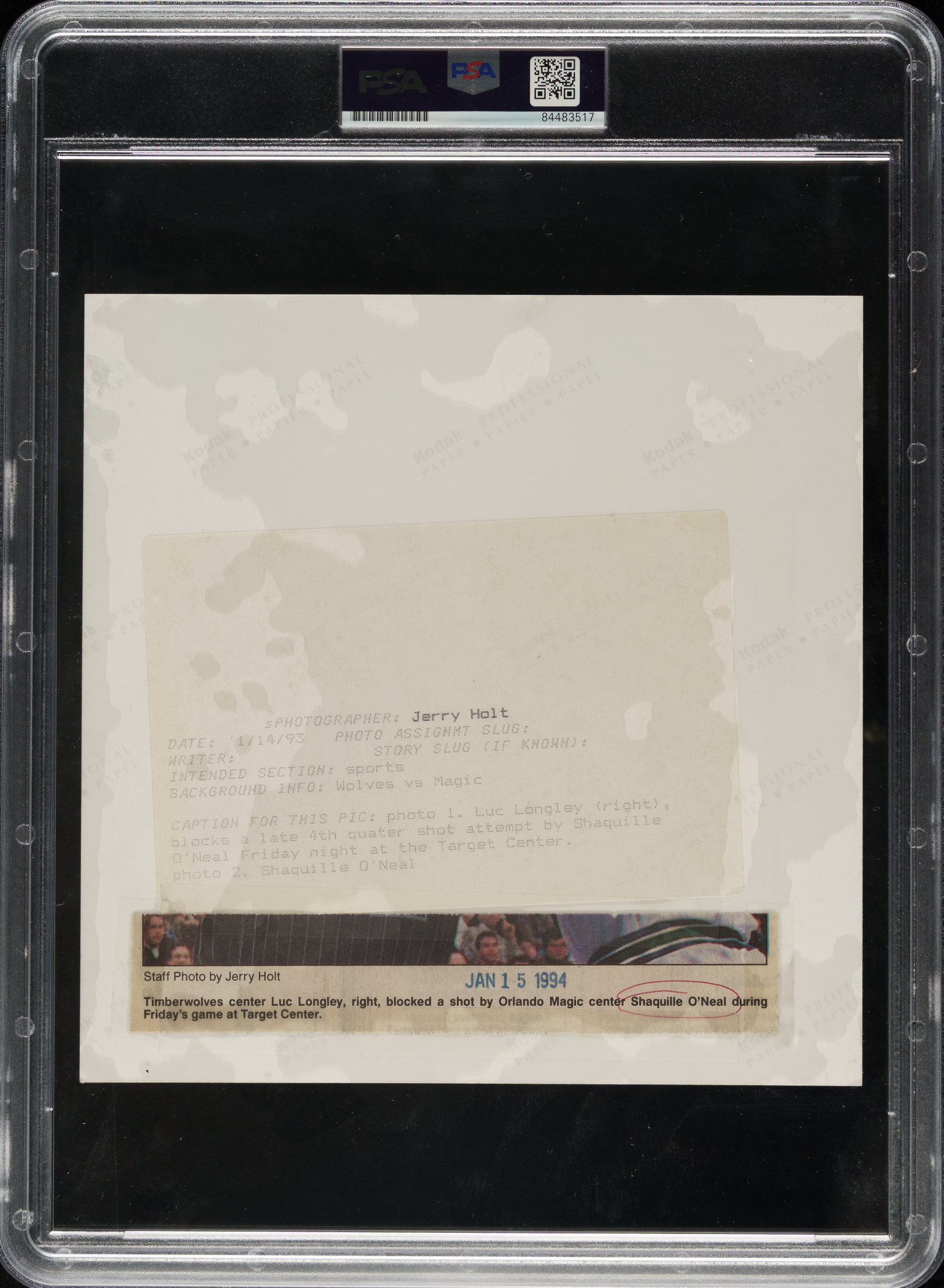 1993 Shaquille O'Neal Original Jerry Holt Minneapolis Star Tribune ...