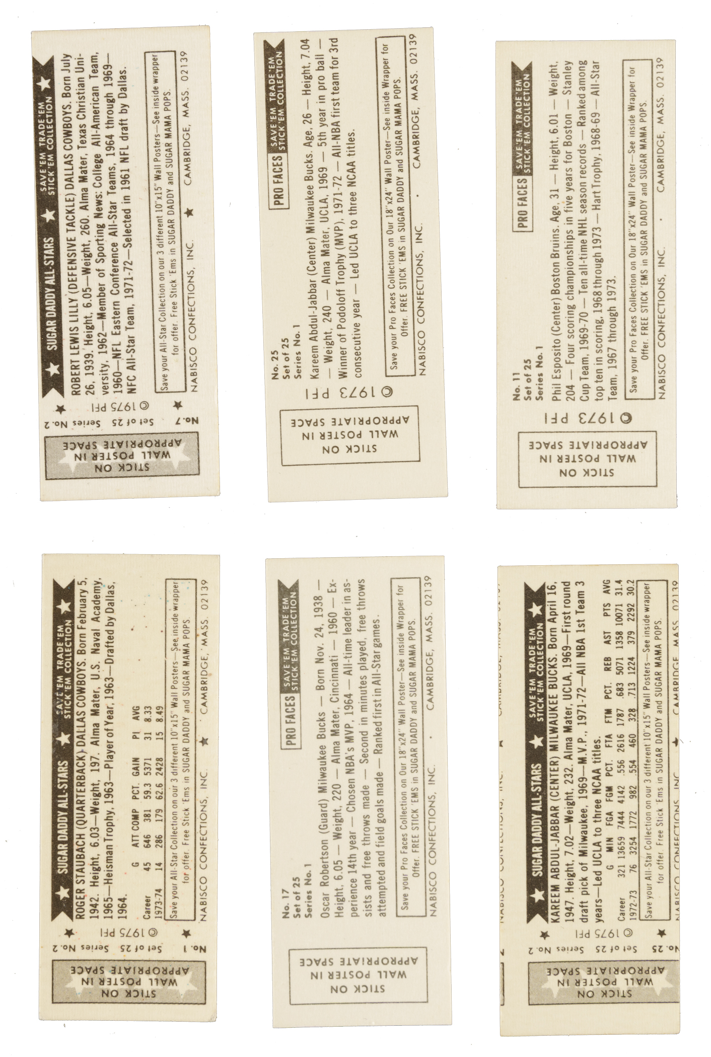 1974 Nabisco Sugar Daddy Pro Faces and 1976 Sugar Daddy Sports World ...