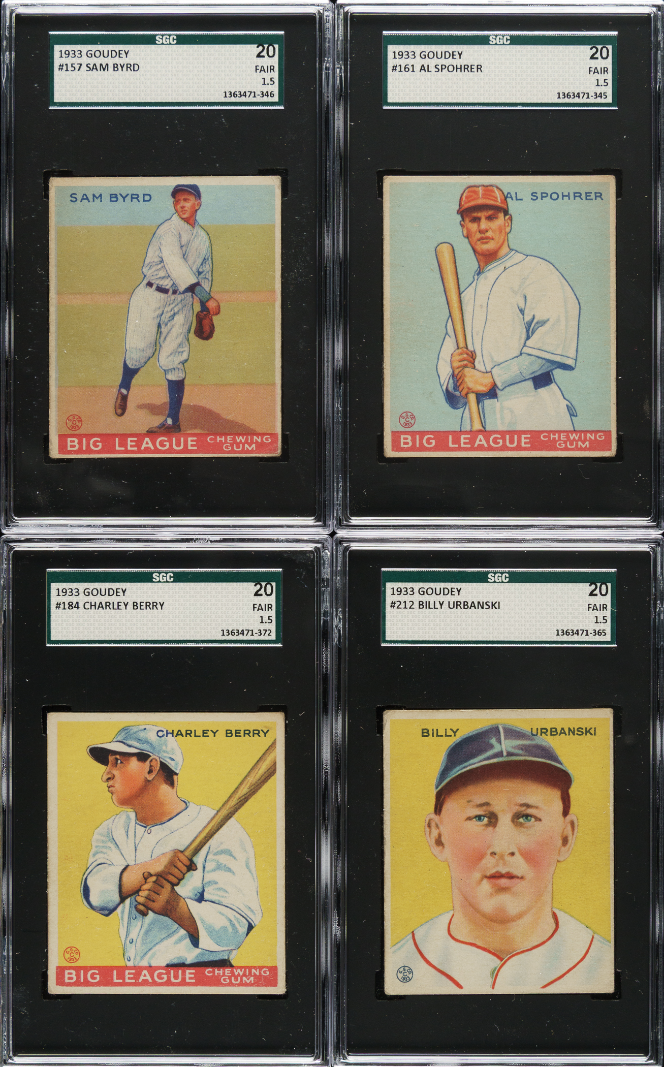 1933 R319 Goudey SGC FAIR 20 Collection (4): Sam Byrd, Al Spohrer ...