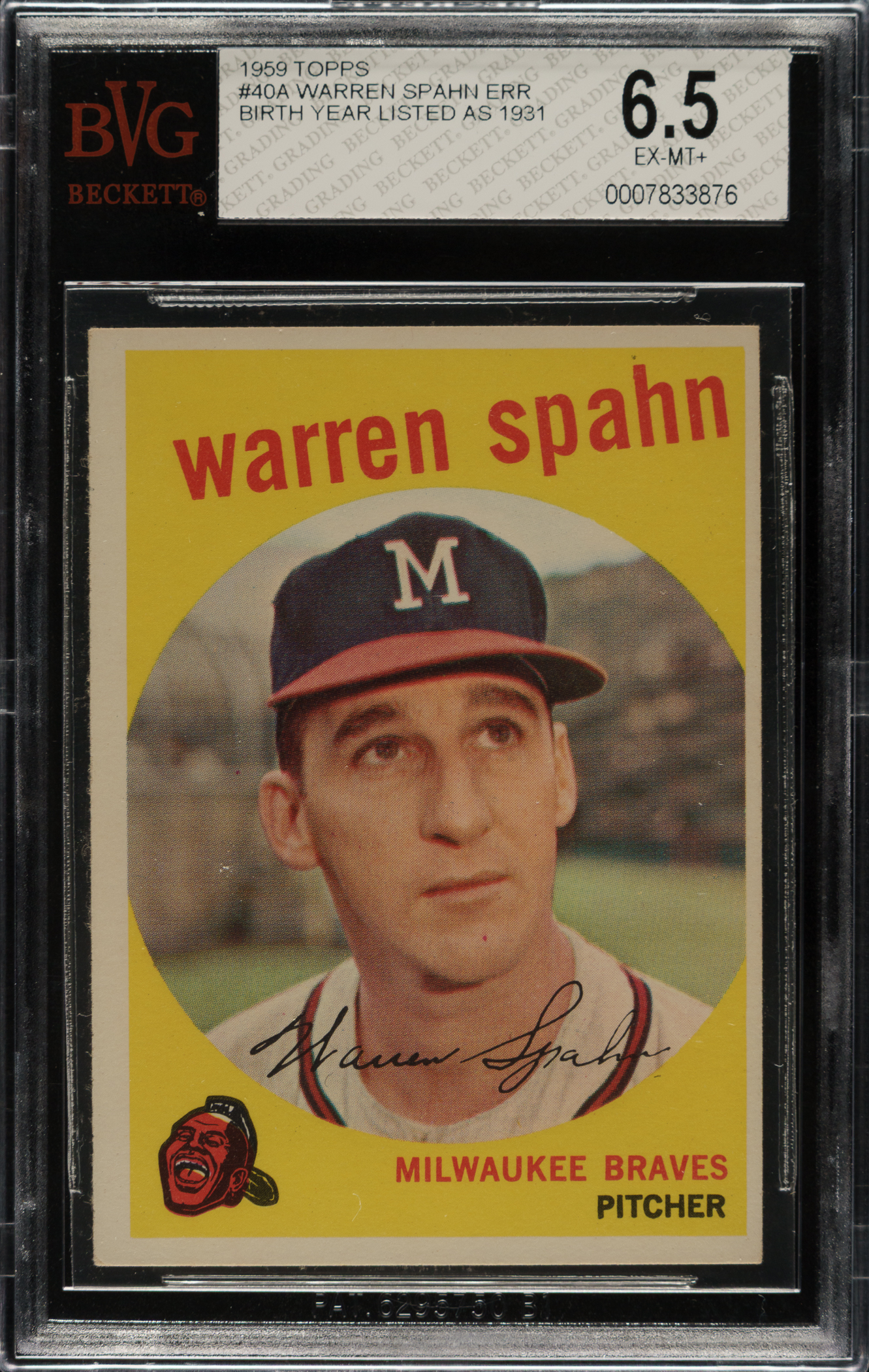 1959 Topps #40 Warren Spahn BVG EX-MT+ 6.5 | REA Archive