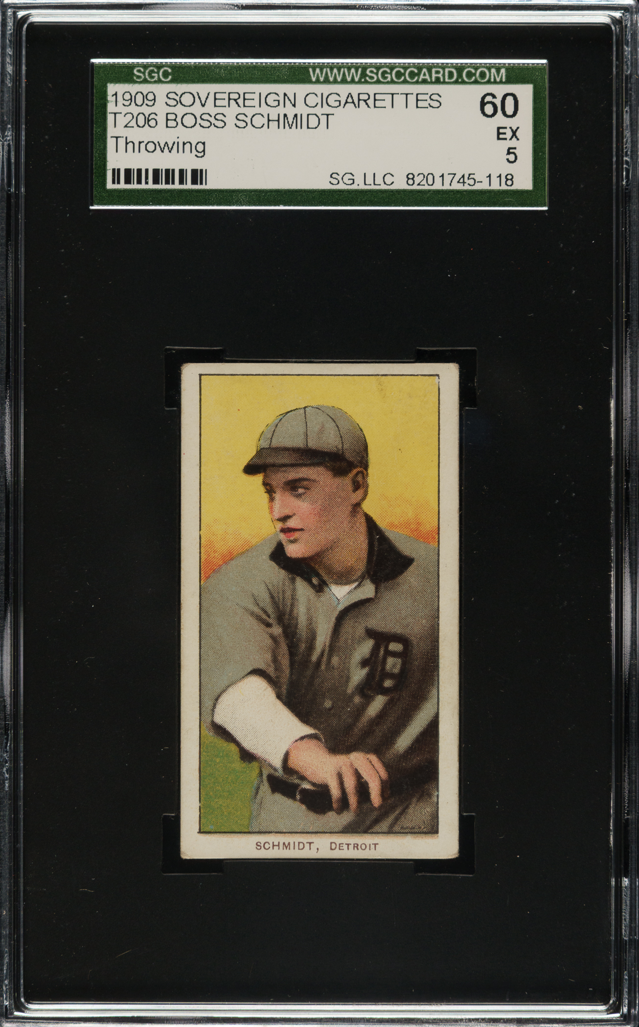 1909-1911 T206 White Border Boss Schmidt Throwing SGC EX 60 - Sovereign 150 Back | REA Archive