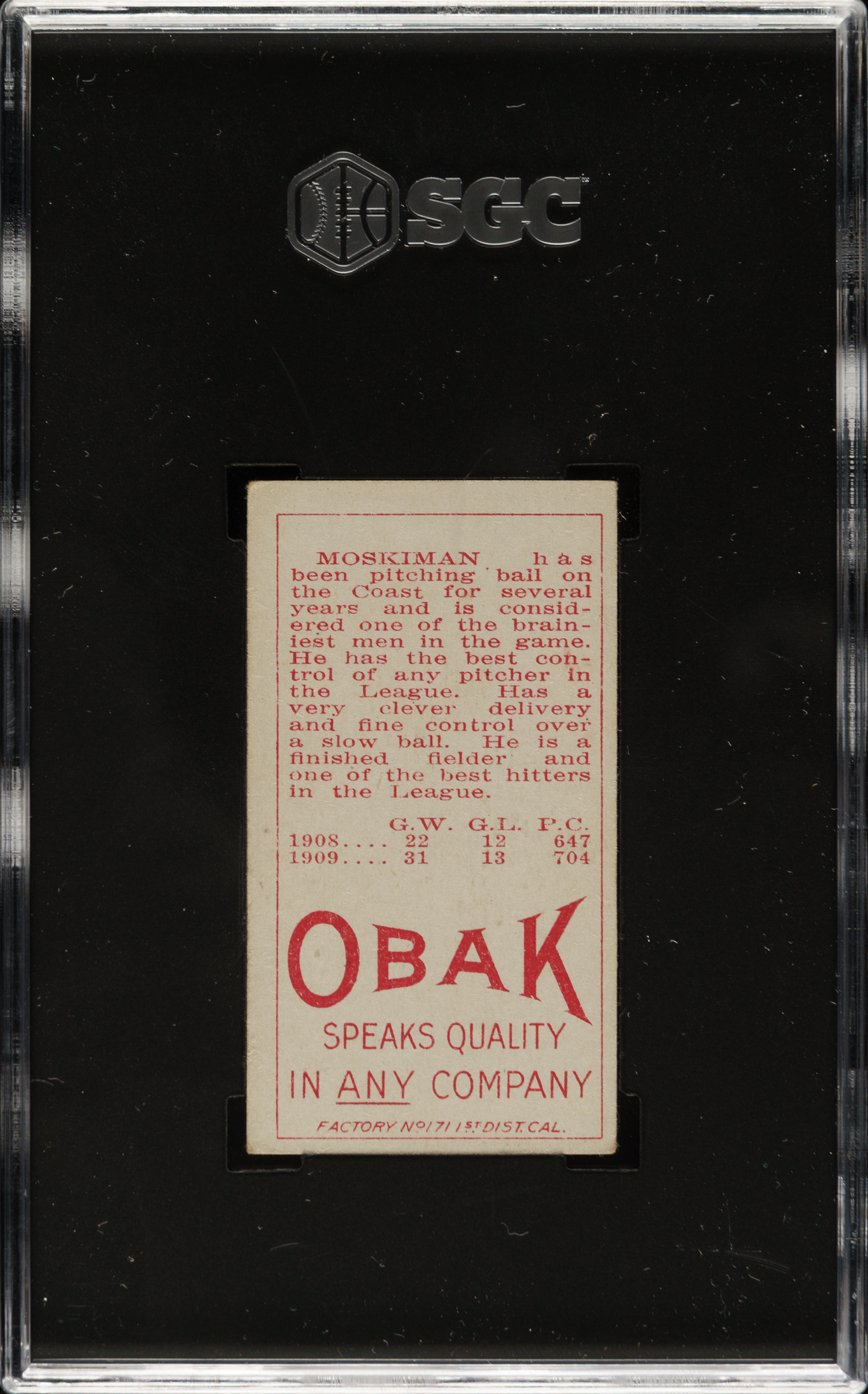 1911 T212 Obak Cigarettes Doc Moskiman SGC EX 5 | REA Archive