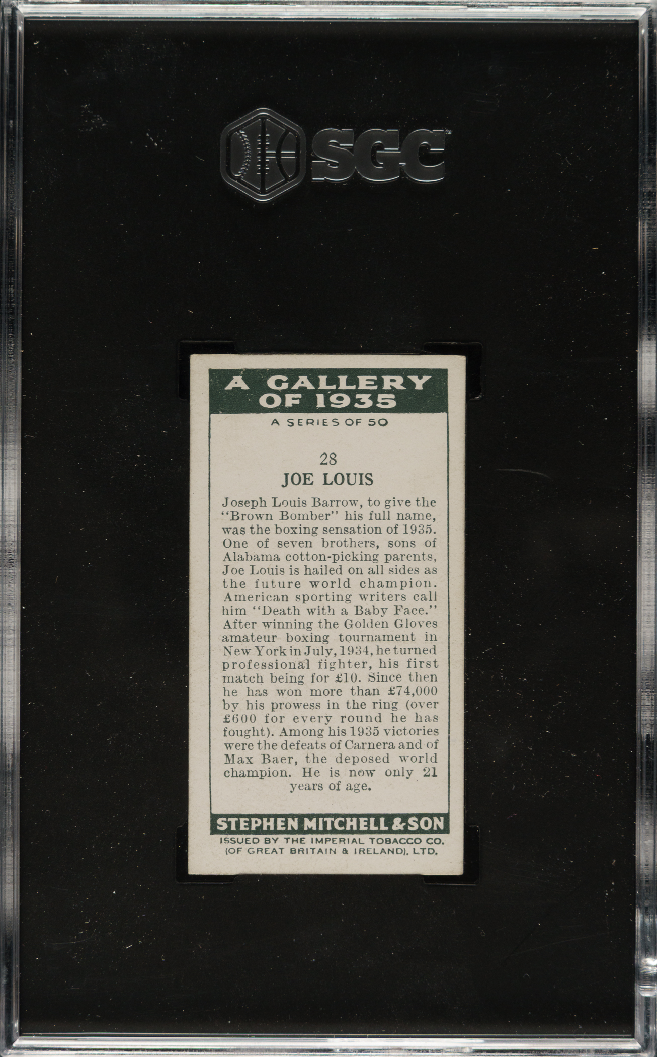 1936 Mitchell & Son "A Gallery of 1935" #28 Joe Louis SGC EX+ 5.5 | REA ...