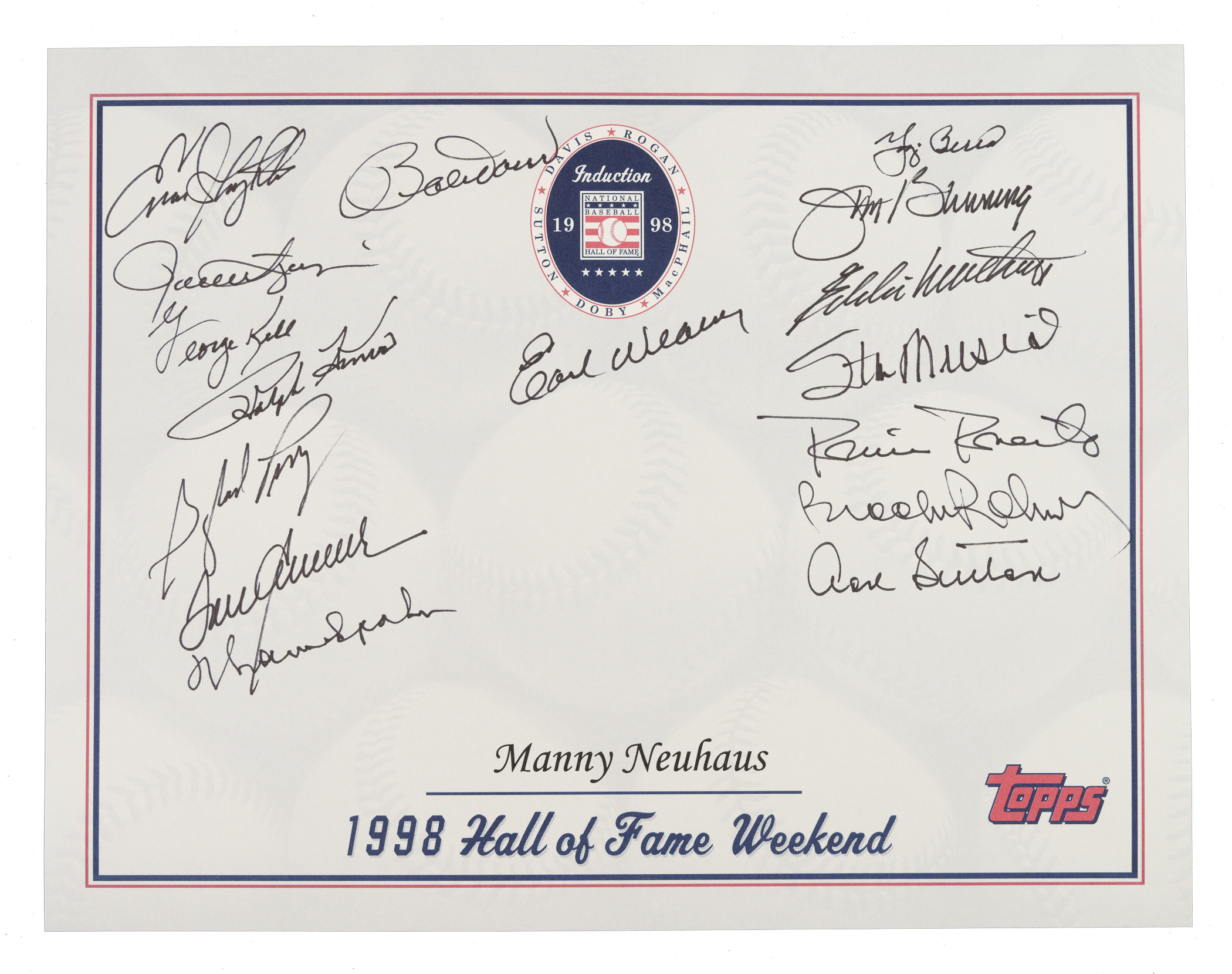 1998 Hall of Fame Weekend Multi-Signed Sheet with Tom Seaver, Yogi ...