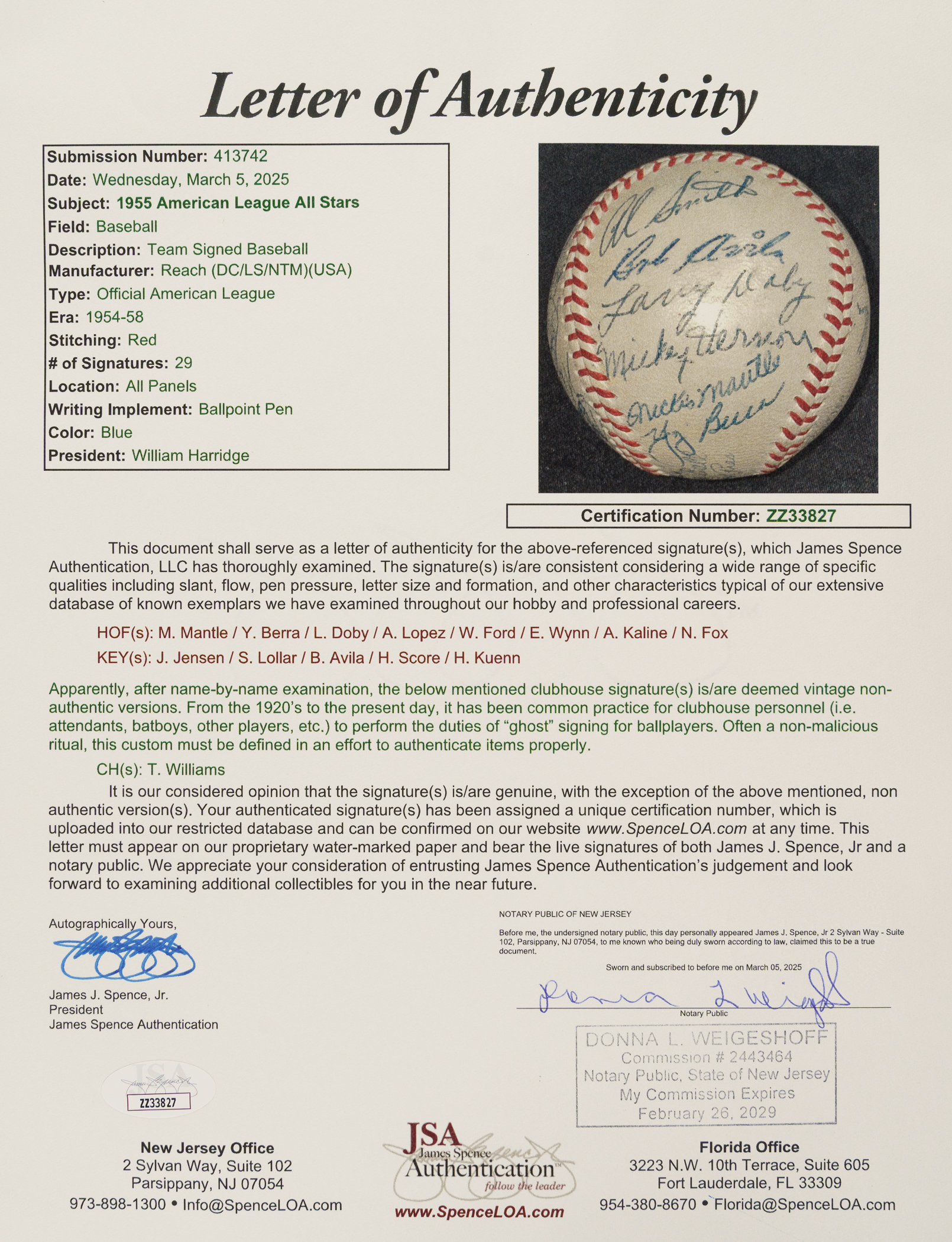 1955 American League All-Star Team-Signed Baseball with Mickey Mantle ...
