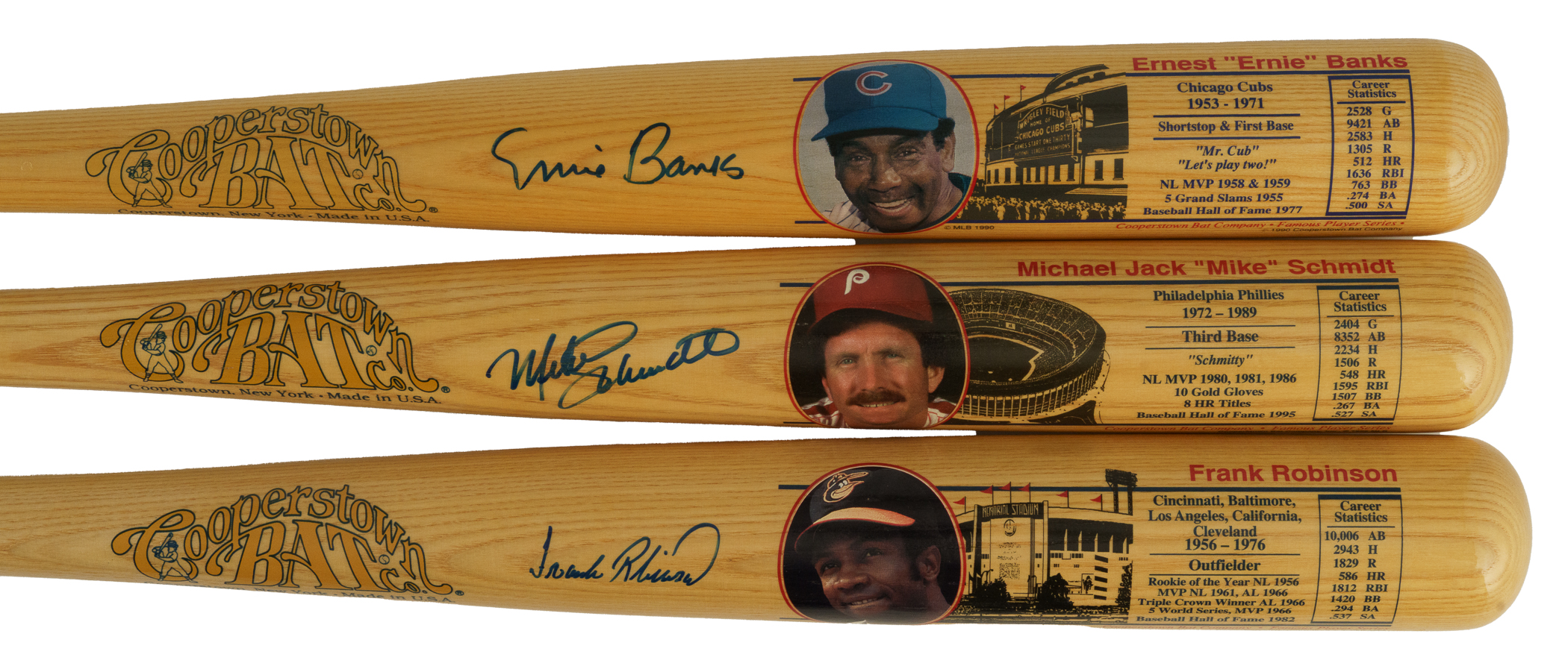 500 Home Run Club Single-Signed Cooperstown Bat Trio: Mike Schmidt ...