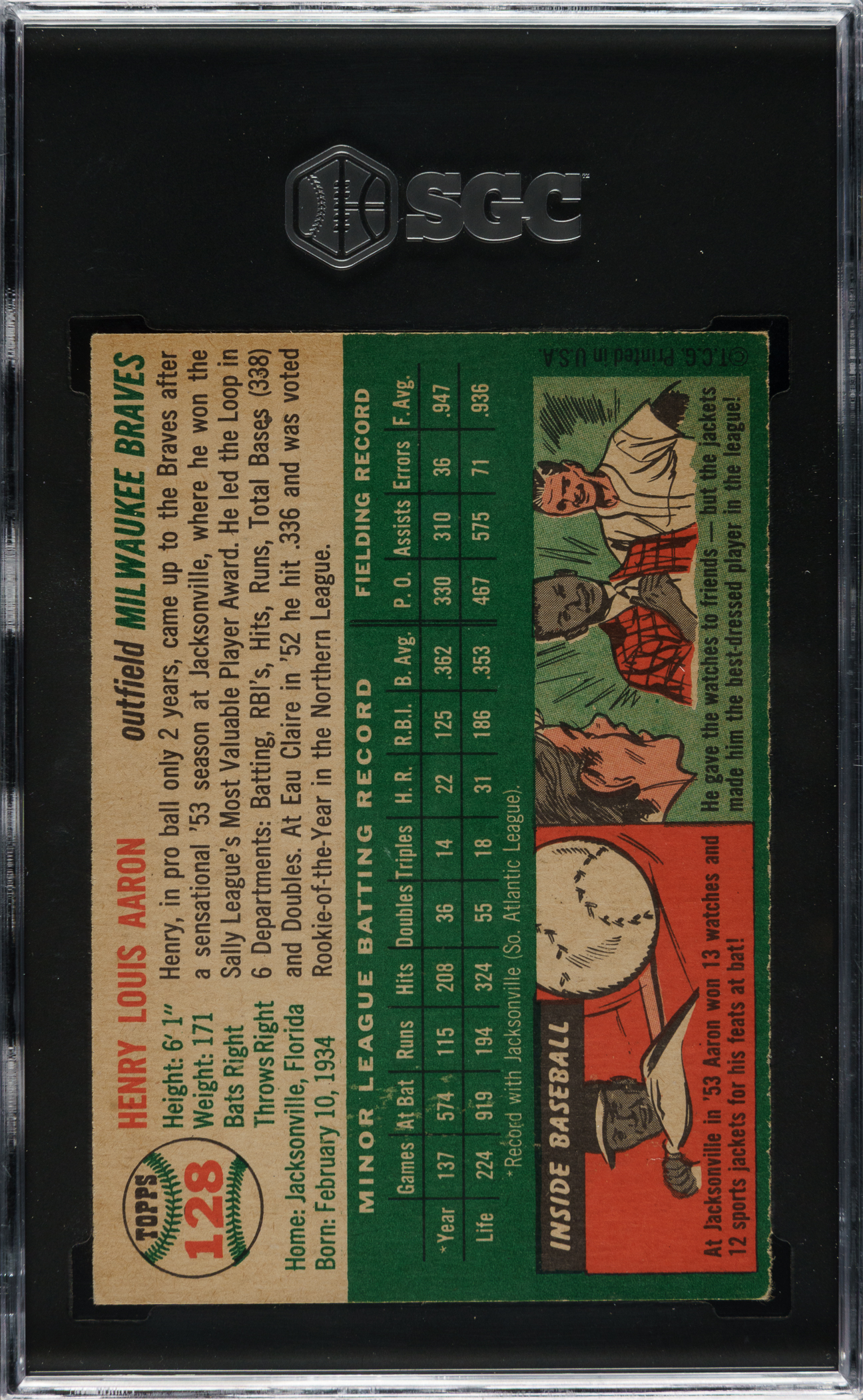 1954 Topps #128 Hank Aaron Rookie SGC EX/NM 6 | REA Archive