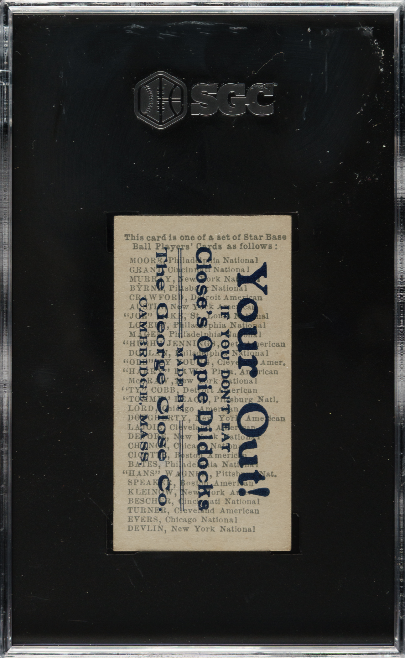 1911 E94 George Close Candy Sherry Magee "Your Out" Back SGC NM 7 ...