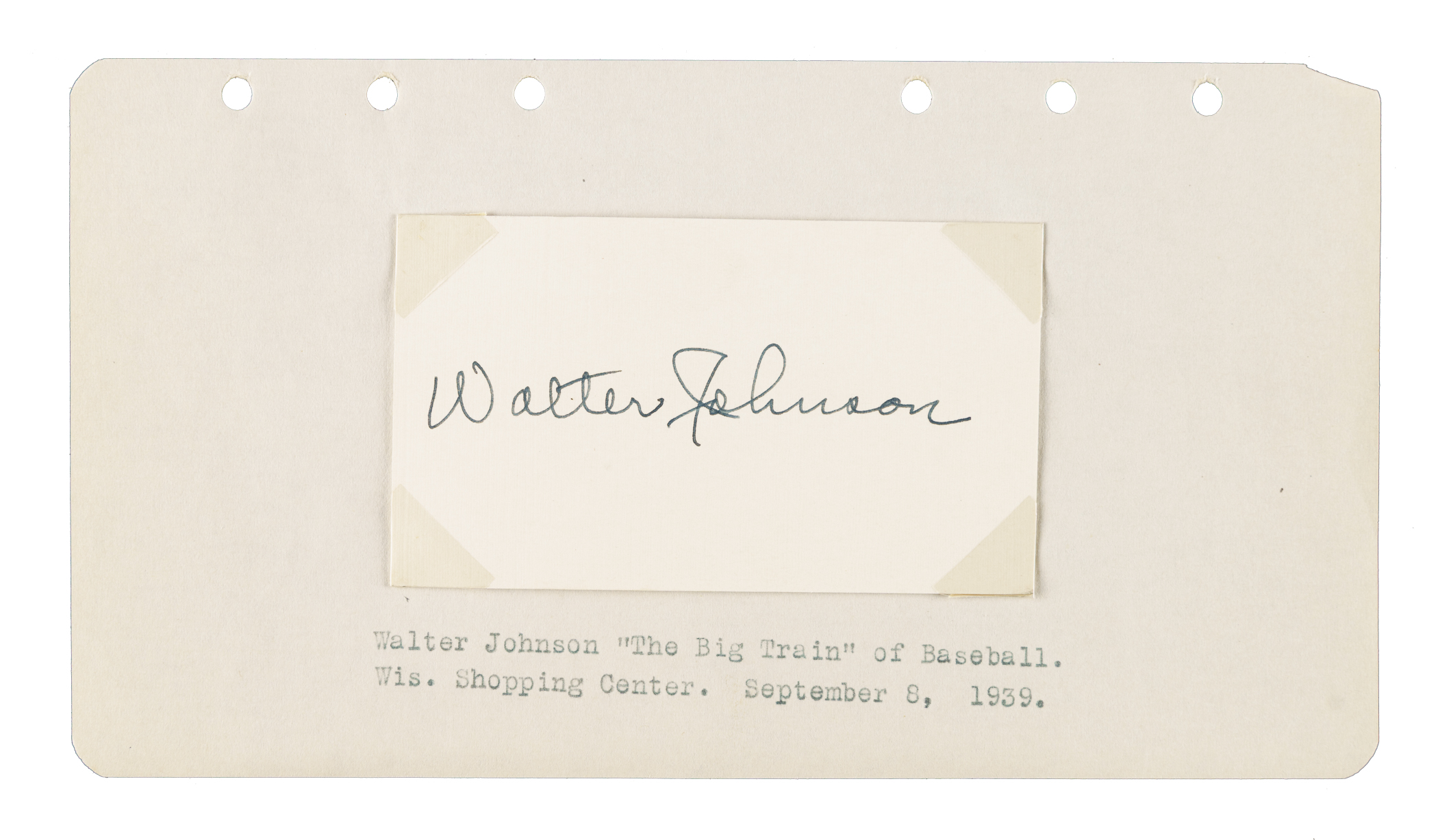1939 Walter Johnson Cut Signature - JSA | REA Archive