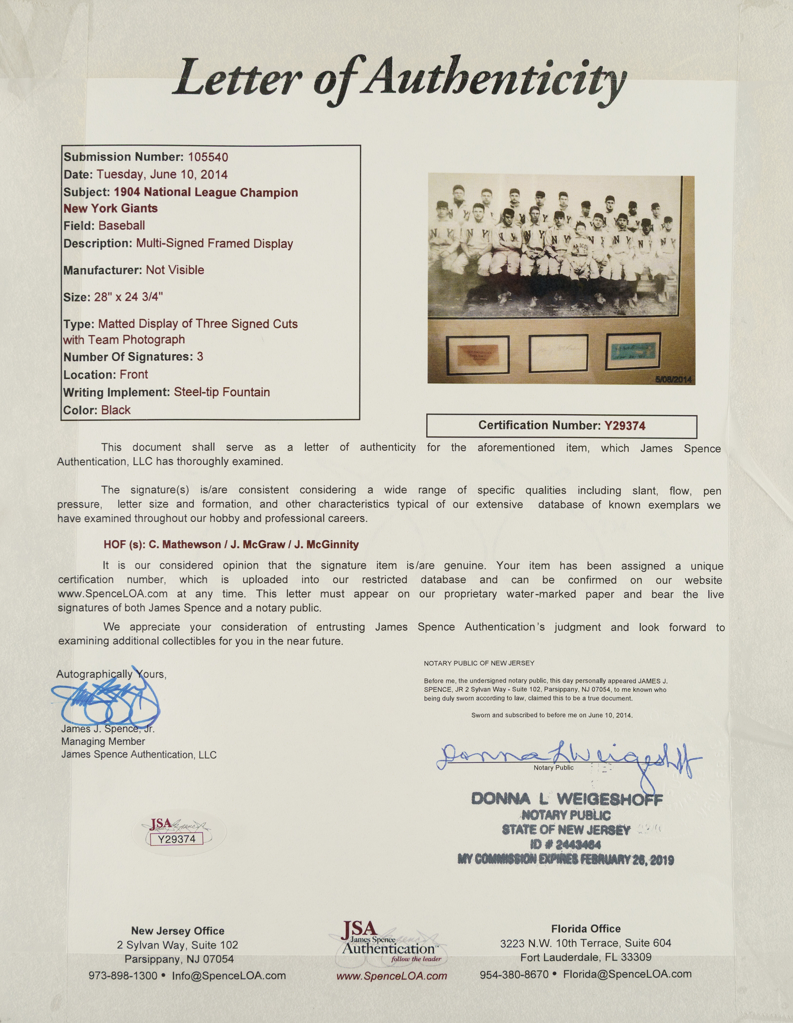 Joe McGinnity, Christy Mathewson, and John McGraw Cut Signature Trio in ...