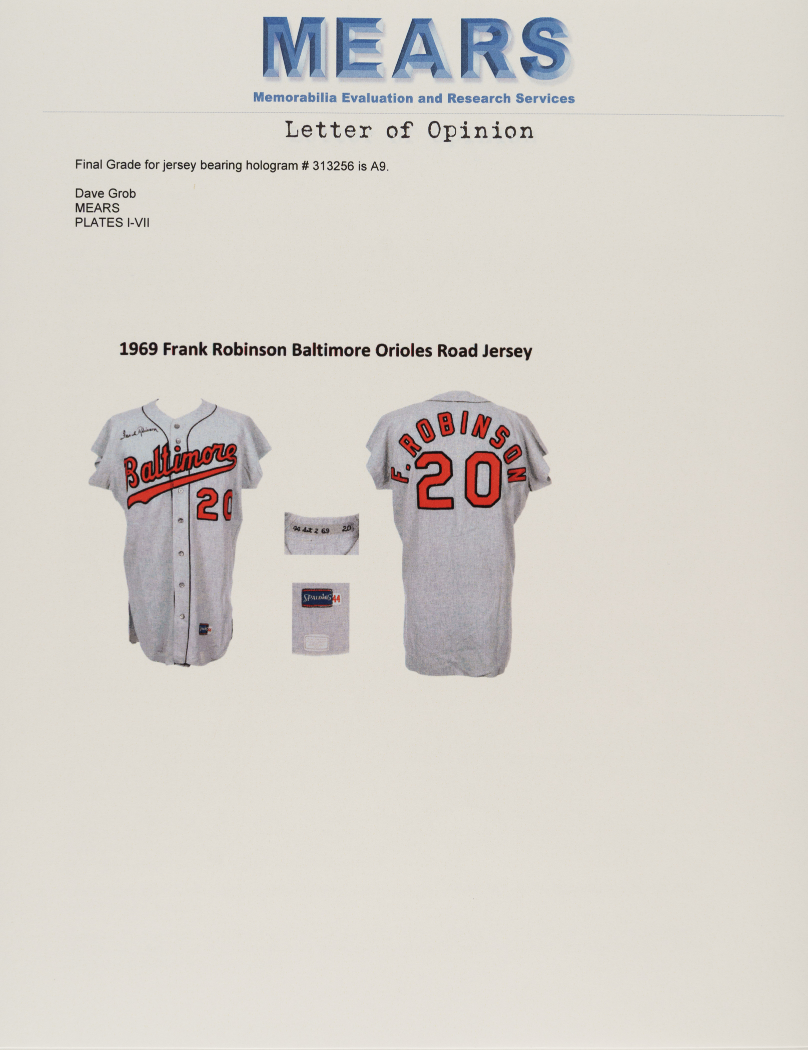 1969 Frank Robinson Baltimore Orioles Signed Game-Used Road Jersey ...