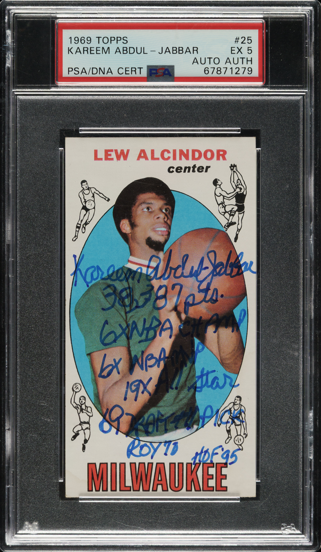 Signed 1969-1970 Topps Basketball #25 Kareem Abdul-Jabbar Rookie with ...